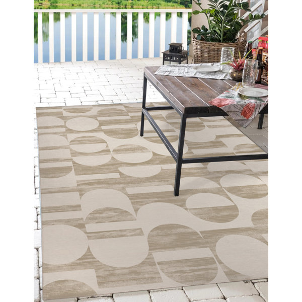 Corrigan Studio® Rectangle Knalah Geometric Machine Woven Polyester Area Rug in Tan | Wayfair